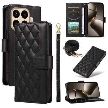 XIAOMI 15T PRO LUXURY QUILTED WALLET CASE - BLACK