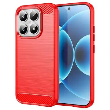 XIAOMI 17 BRUSHED TPU CASE - CARBON FIBER - RED
