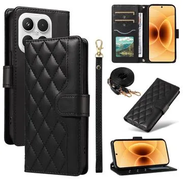 XIAOMI 17 LUXURY QUILTED WALLET CASE - BLACK