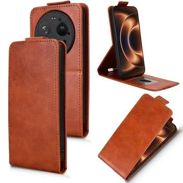 XIAOMI 17 ULTRA VERTICAL FLIP CASE WITH STAND - BROWN