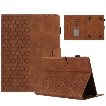 HONEYCOMB PATTERNED UNIVERSAL TABLET CASE WITH CARD SLOTS - 10" - BROWN