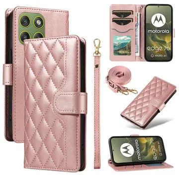 MOTOROLA EDGE 70 LUXURY QUILTED WALLET CASE - ROSE GOLD