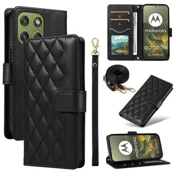 MOTOROLA EDGE 70 LUXURY QUILTED WALLET CASE - BLACK
