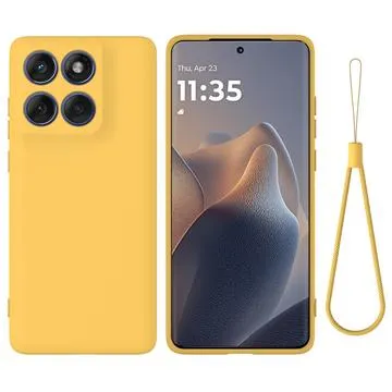MOTOROLA EDGE 70 LIQUID SILICONE CASE WITH HAND STRAP - YELLOW
