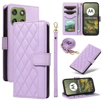MOTOROLA EDGE 70 LUXURY QUILTED WALLET CASE - PURPLE