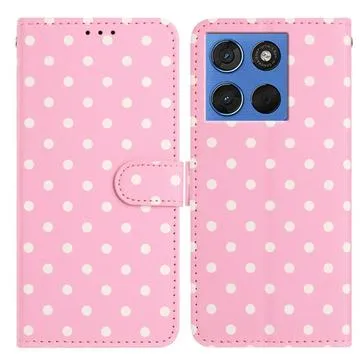 MOTOROLA MOTO G77/G67 POLKA DOT PATTERN WALLET CASE - PINK