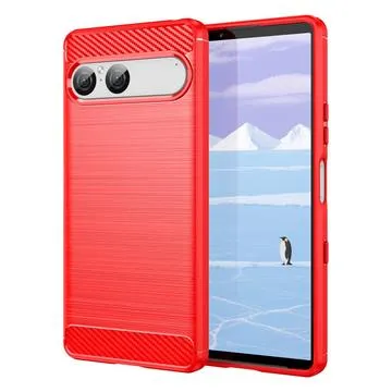 SONY XPERIA 10 VII BRUSHED TPU CASE - CARBON FIBER - RED