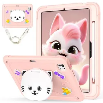 IPAD PRO 11 2024/2025 CUTE CAT HYBRID CASE WITH KICKSTAND - PINK