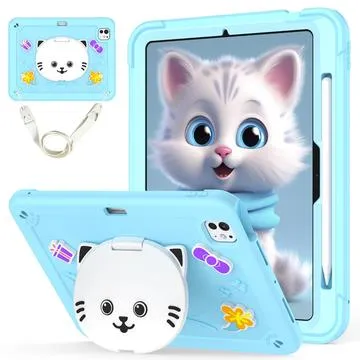IPAD PRO 11 2024/2025 CUTE CAT HYBRID CASE WITH KICKSTAND - LIGHT BLUE