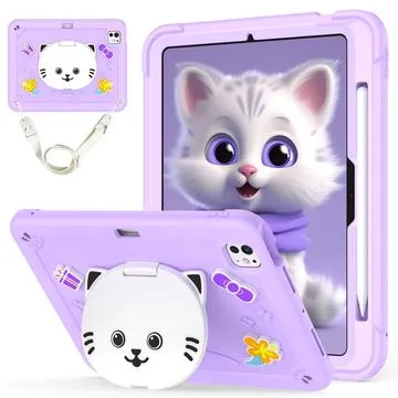 IPAD PRO 11 2024/2025 CUTE CAT HYBRID CASE WITH KICKSTAND - LIGHT PURPLE