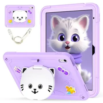 IPAD 2022/2025 CUTE CAT HYBRID CASE WITH KICKSTAND - LIGHT PURPLE