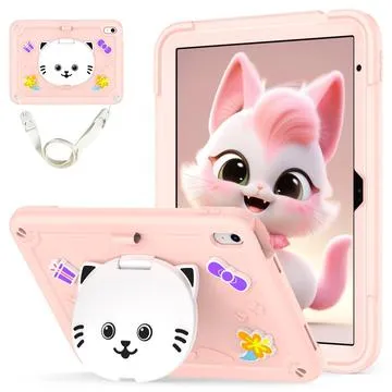 IPAD 2022/2025 CUTE CAT HYBRID CASE WITH KICKSTAND - PINK