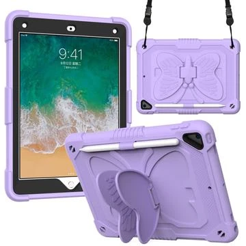 BUTTERFLY SHAPE KICKSTAND PC + SILICONE TABLET CASE COVER WITH SHOULDER STRAP FOR IPAD 9.7-INCH (2018)/(2017)/IPAD AIR 2