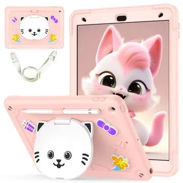 IPAD 10.2 2019/2020/2021 CUTE CAT HYBRID CASE WITH KICKSTAND - PINK