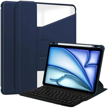 IPAD AIR 11 2024/2025/2026 360 ROTATING SMART CASE WITH BLUETOOTH KEYBOARD - DARK BLUE
