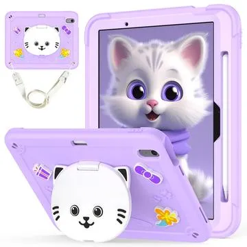 IPAD AIR 11 2024/2025/2026 CUTE CAT HYBRID CASE WITH KICKSTAND - LIGHT PURPLE
