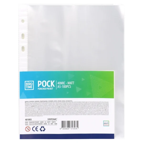 Pock, folija za registrator, 40mic, A5, mat, 100K