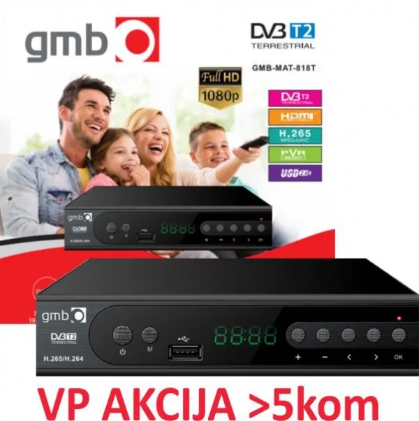 GEMBIRD GMB-MAT-818T **DVB-T2 SET TOP BOX USB/HDMI/Scart/RF-out, PVR,Full HD, H265, hdmi-kabl,(1311)