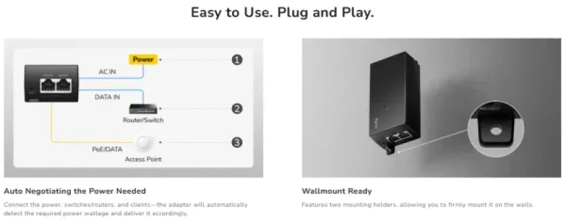 Cudy POE200H,30W 2.5 Gbps PoE+ Injector,10/100/1000/2500 Mbps