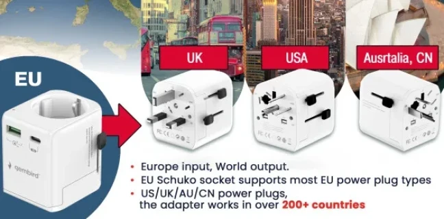 Travel adapter TPA-EU1A1C20-01-W Gembird Univerzalni, sa uzemljenjem 20W