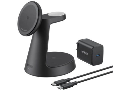 ANKER MagGo Bežični Dock Stand 3u1, sa kablovima i zidnim punjačem, crni