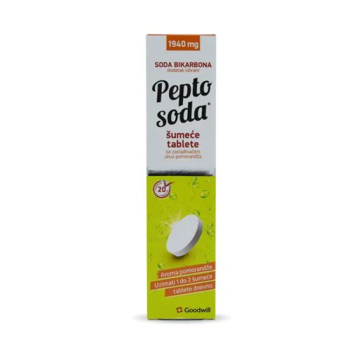 PEPTO SODA 20 ŠUMEĆIH TABLETA, SA ZASLAĐIVAČEM, UKUS POMORANDŽA