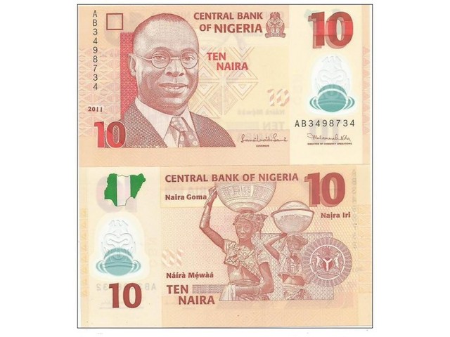 NIGERIA 10 naira 2011. UNC Polimer  7 cifara