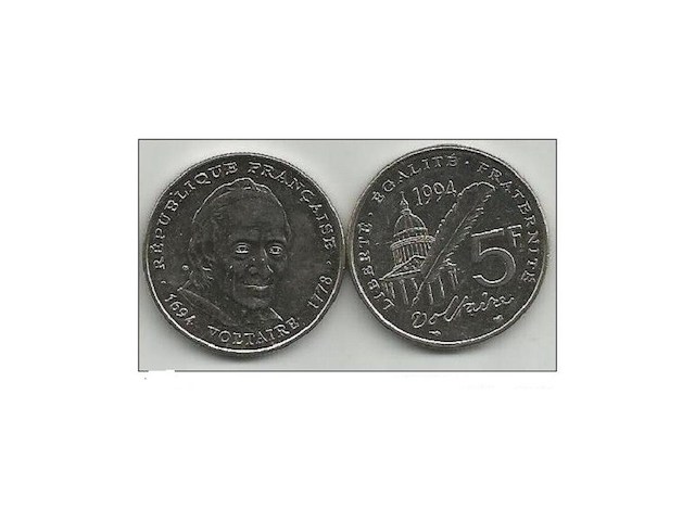 Francuska  5 francs 1994. Voltaire