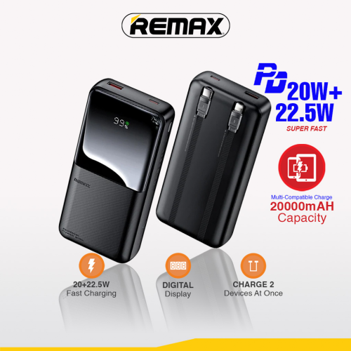 POWER BANK PRENOSIVA BATERIJA REMAX CYNLLE SERIES RPP-680 PD 20W+QC 22.5W 20000MAH CRNI