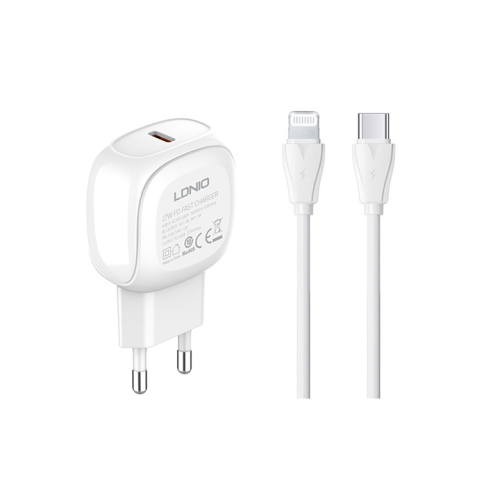 KUCNI PUNJAC LDNIO A1206C, PD 3.0, 27W, PPS, SA TYPE C NA IPHONE LIGHTNING KABLOM BELI