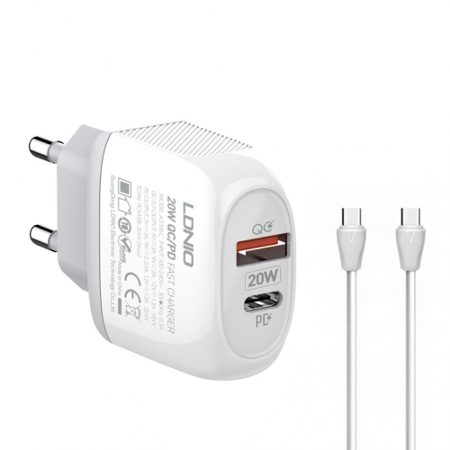 KUCNI PUNJAC LDNIO A2316C, PD 20W, QC3.0 18W, SA TYPE C NA TYPE C KABLOM BELI