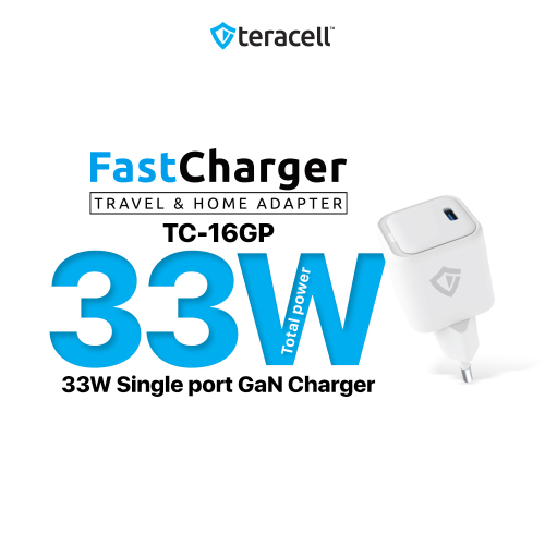 KUCNI PUNJAC TERACELL EVOLUTION TC-16GP, GAN, PD 3.0, 33W SA PD TYPE C KABLOM BELI CE
