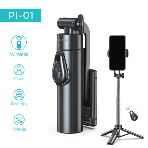 SELFIE STICK + TRIPOD PLUGINN PI-01 CRNI