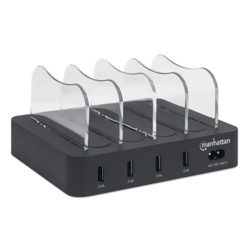 USB PUNJAČ 4-PORT MANHATTAN 102261 5V/2.4V/34W/DRŽAČ ZA TELEFON CRNI