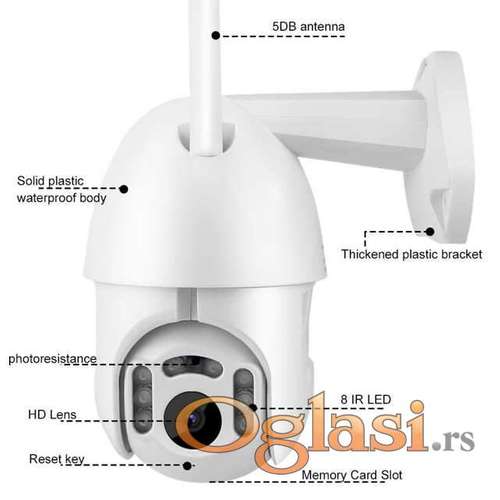 PTZ Ip WiFi kamera 1080P spoljna dve antene + 8 dioda