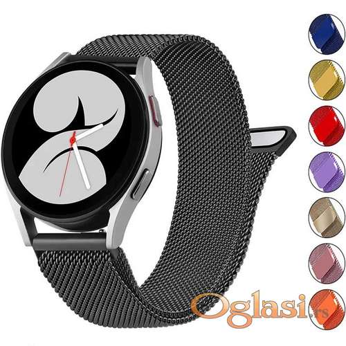 Metalna crna pancirna narukvica 20 mm za Samsung Galaxy Watch 4/5/6 40mm, 42mm, 43mm, 44mm, 46mm, 47mm
