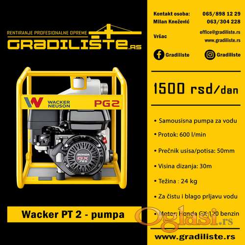 Wacker PG 2 – najam profesionalne pumpe za vodu