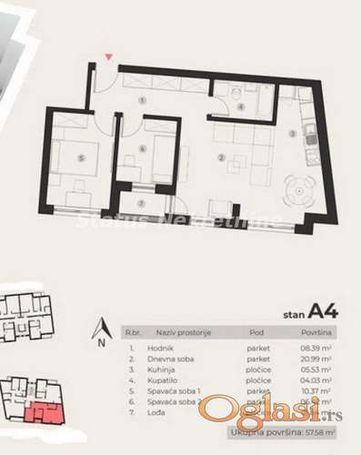 Podbara-direktna prodaja-Trosoban stan 58 m2 na poželjnoj top lokaciji-mogućnost povrata PDV-a-065/385 8880