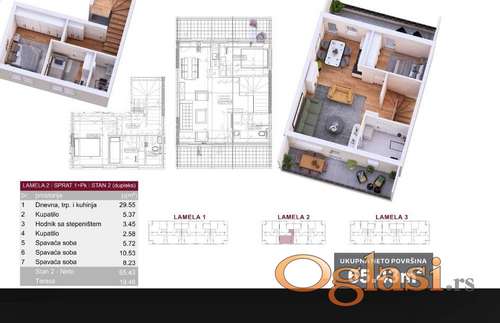 Veternik-troiposoban stan (dupleks) 65m2, završetak maj 2026. god