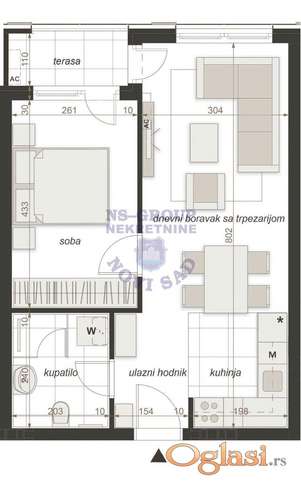 Dvosoban stan u izgradnji, 45m2, Centar