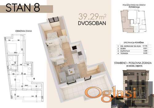 Novogradnja! Centar - dvosoban stan - sa pdv-om!
