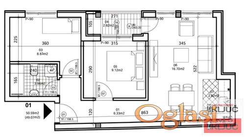 KOD SOMBORSKOG BULEVARA, 51m2, Dvoiposoban sa pdv, Kredit
