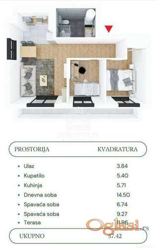 Novogradnja, Voždovac, 57.42m2, 2.5 ID#7856