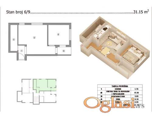 Jednoiposoban stan u novogradnji u naselju Branko Bjegović ID#7289