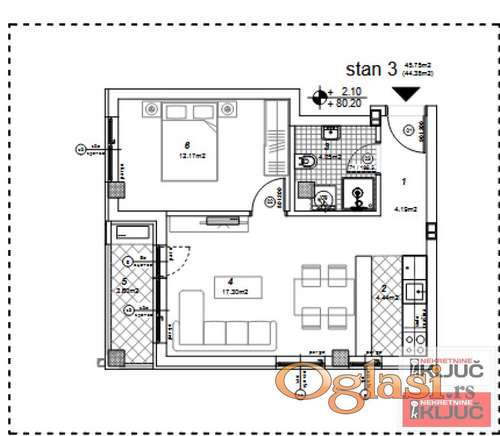 TELEP, 45 m2, Dvosoban sa pdv