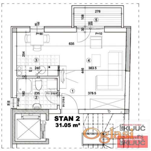 SOCIJALNO, 31m2, Jednosoban sa pdv