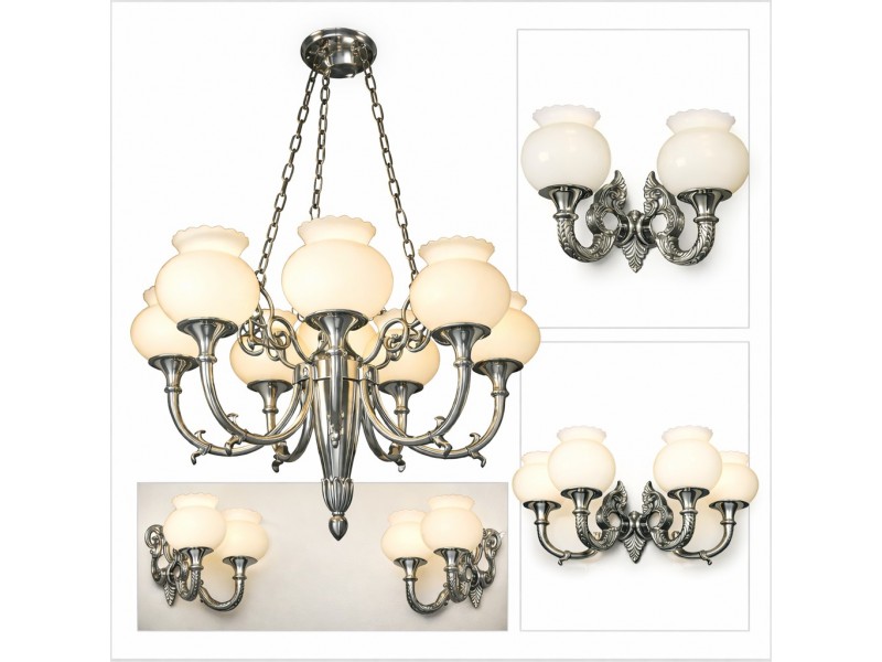 Veliki vintage luster + 2 zidne lampe set