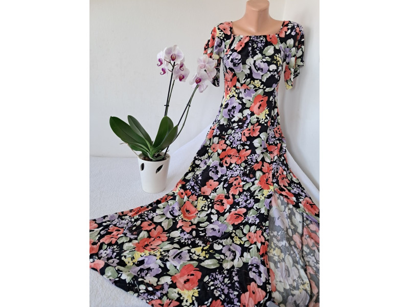 Pamucna maxi floral haljina sa slicem vel M