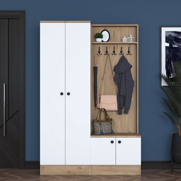 HANAH HOME Ormar za predsoblje sa čivilukom P6 - M11 - 2389, bela/krem