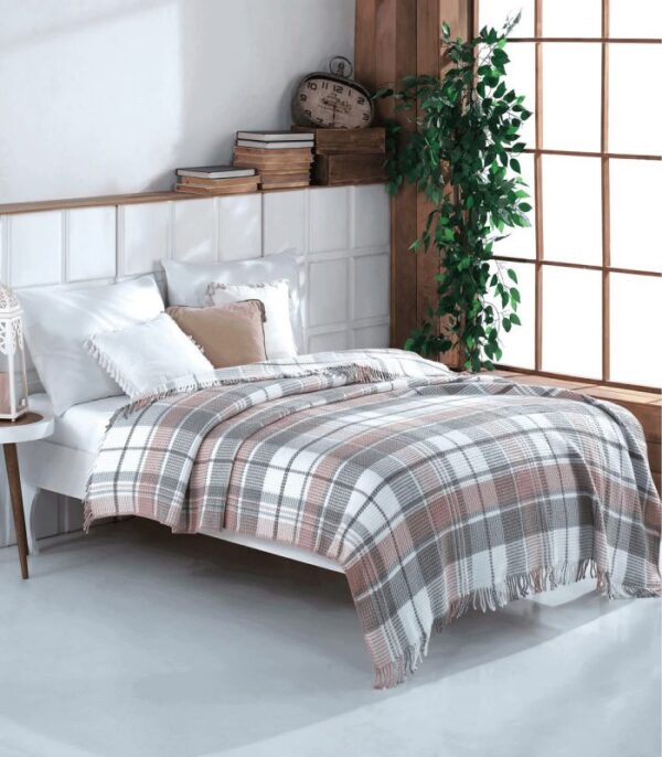 Ćebe waffle sa resicama SOFT ROSE PLAID 150×200